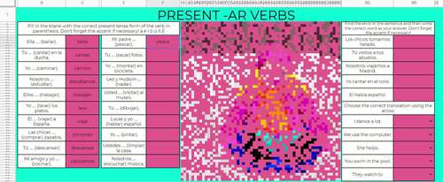 Present AR Verbs Winter Digital Mystery Picture | Spanish Pixel Art