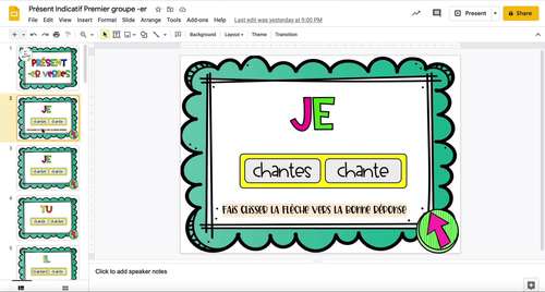 French GOOGLE SLIDES Présent Premier Groupe CONJUGAISON Distance Learning