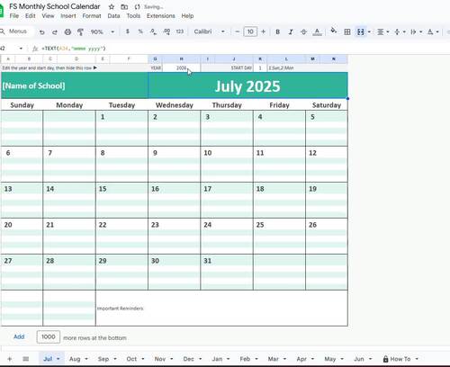 Editable Monthly School Calendar --July through June by Education Quotient