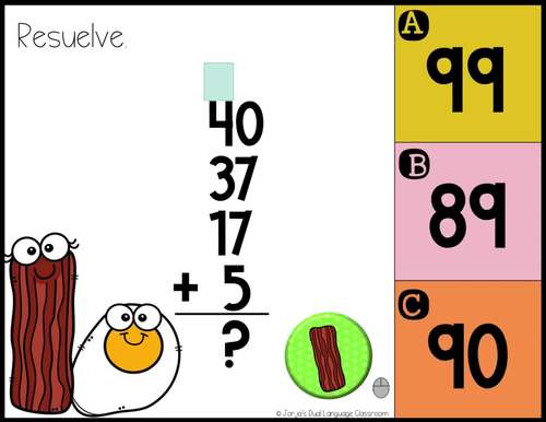 Sumar 4 números DIGITAL Seesaw y Google Slides en español Addition in ...