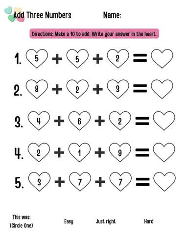 Valentines Themed: Add Three Numbers within 10 by Simply Second with Shelly