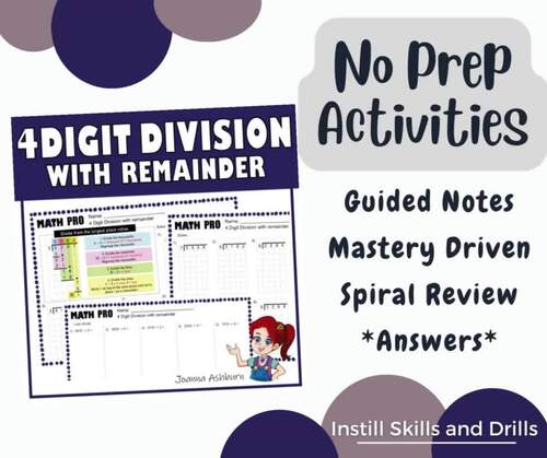 Long Division 4 Digit by 1 Digit with Remainder Concept & Practice ...