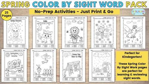 Spring Color by Sight Word Activities, Kindergarten Color By Code Sight ...