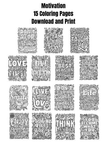 Motivation, 15 Coloring Pages PLUS by RubyMoose Digital Downloads