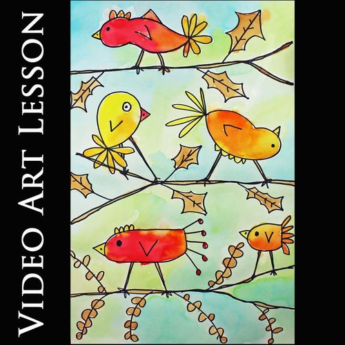 FALL BIRDS | Easy AUTUMN Art Video Lesson Directed Drawing & Painting ...
