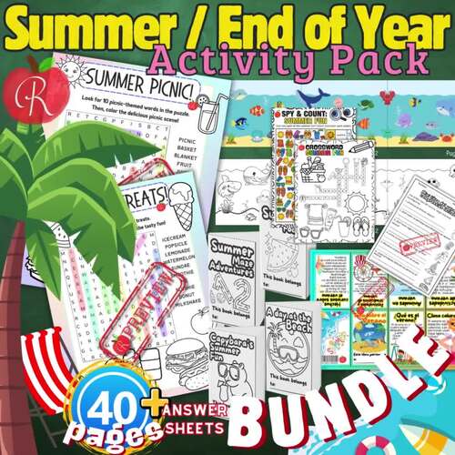 Summer Activity Bundle| Color, Cross-Word Search, Writing Pages ...
