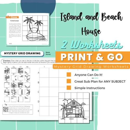 HIGH SCHOOL ART SUB PLAN/WORKSHEET: Mystery Grid Drawing One-Day Activity