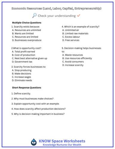 Scarcity and Decision-Making Worksheet – Opportunity Cost & Resource Use