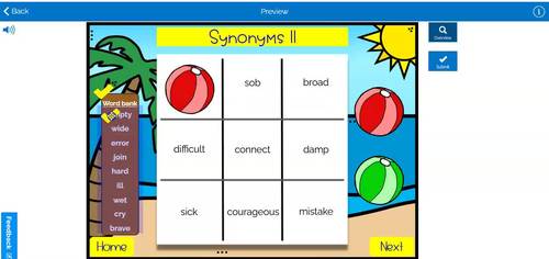 Boom Card™ Digital Summer Themed Tic-Tac-Toe: Synonyms, Antonyms, Homonyms