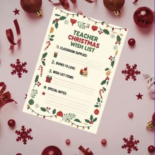 Teacher Christmas Wish List for Classroom Needs Cute Holiday Printable A4