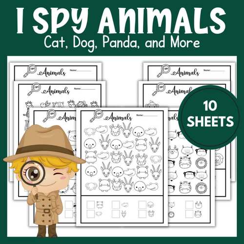 I Spy Animals Worksheets | Color, Count and Graph Animals Math Activities