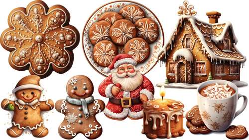 Watercolor Christmas Gingerbread Clipart Set of 20 Files | TPT