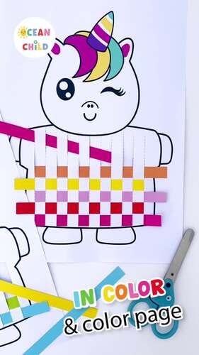 Unicorn craft activity, Paper weaving fine motor worksheet unicorn ...