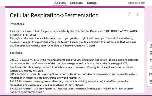 Cellular Respiration and Fermentation Google Form Lesson by ScienceFluent