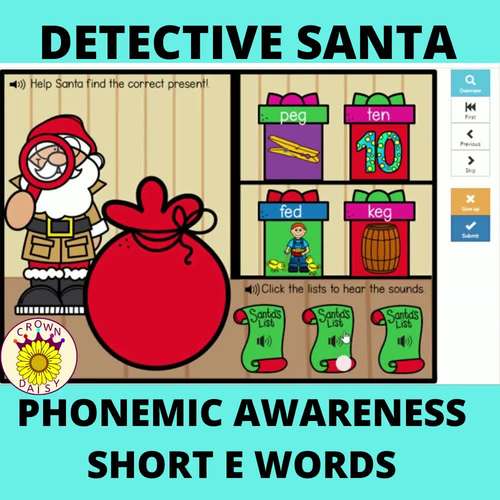 Christmas Detective Santa Blending Short E CVC Words Boom Cards™ by ...