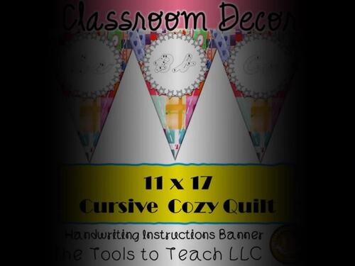 Cozy Quilt Cursive Handwriting Aa to Zz Pennant Banner Grades 4th-6th