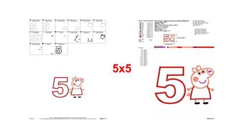 Peppa Pig Birthday Number 5 Applique Design - Instant Download by Aneta H