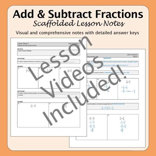 Adding & Subtracting Fractions Lesson Pack | Notes, Activities, Assignment