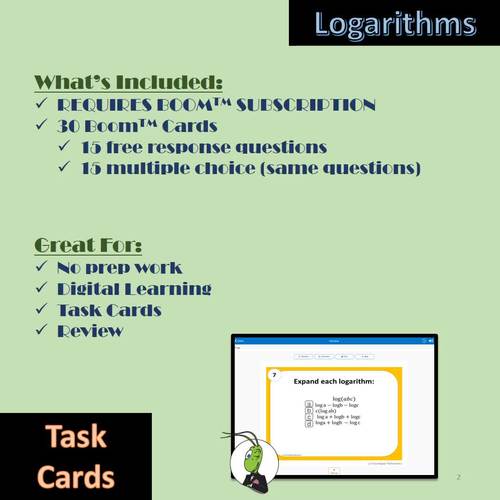 Properties of Logarithms Review Boom Digital Task Cards | Precalculus