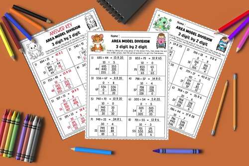 Area Model Division Worksheets Bundle – 2-Digit & 3-Digit by 1-Digit ...