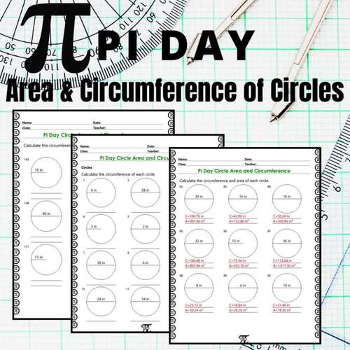 Pi Day Area and Circumference of Circles Math Activities Worksheets No PREP