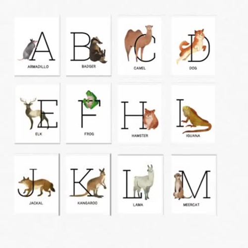 ANIMAL ALPHABET FLASH CARDS • WATERCOLOR ALPHABET • NURSERY ALPHABET ART