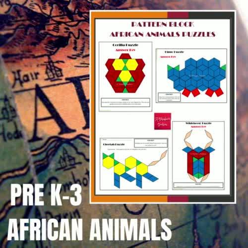 Animals of Africa Pattern Block Mat Printables & Worksheets | TPT