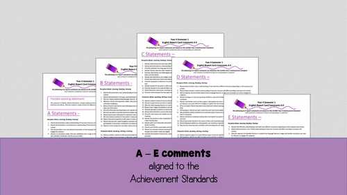 Australian Curriculum Year 4 English Report Card Comments - Semester 1