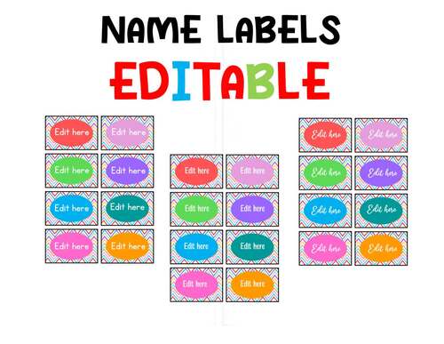 Printable Chevron Name Tags, Editable Colorful Chevron Labels, Labels