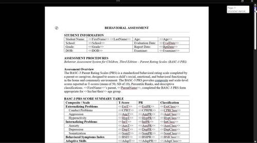 BASC-3 Parent Report Template by The Psych Report Assistant | TPT