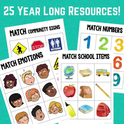 25 Easy Prep Anytime File Folder Matching Tasks for Special Education ...