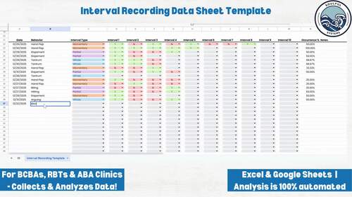 Interval Recording Data Sheet, Interval Recording ABA, Interval ...