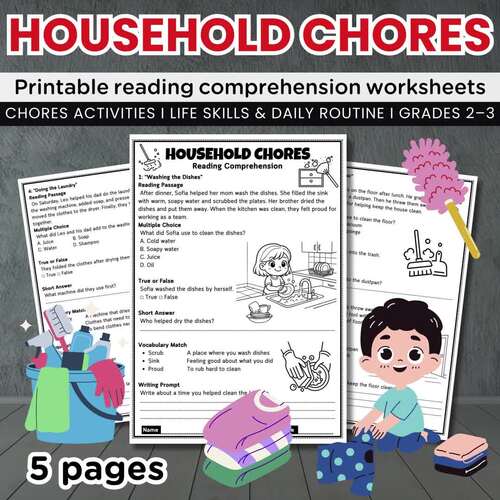 Household Chores Reading Comprehension Worksheets | Passages with Questions