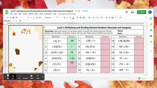 7th Grade Math Pixel Art BUNDLE — 36 Google Sheets Rational Numbers ...
