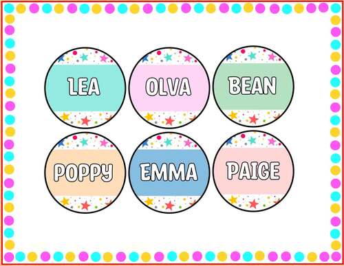Printable Round Stars Student Name Labels, Editable Classroom Labels