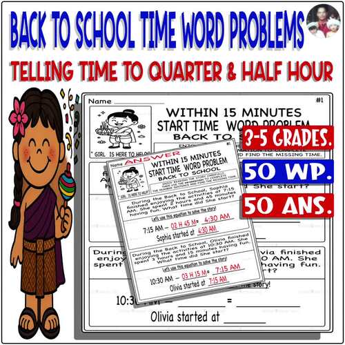 Back to School Telling Time Word Problems to Quarter & Half Hour Brain ...