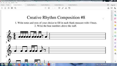Creative Rhythm Composition #8 (Basic Rhythm Practice Music Worksheet)