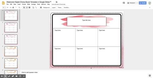 Editable Choice Board Template Digital Google Slides Watercolor | TPT