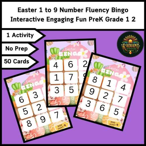 Easter 1 to 9 Number Fluency Bingo Interactive Engaging Fun PreK Grade 1 2