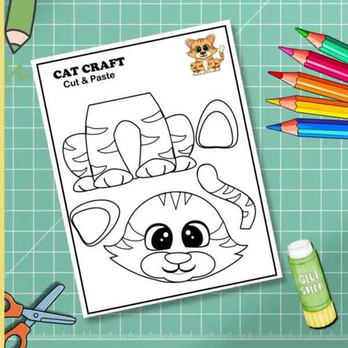 [PreK-2] Cat Paper Craft Activity | Cut & Paste Fine Motor Skills ...