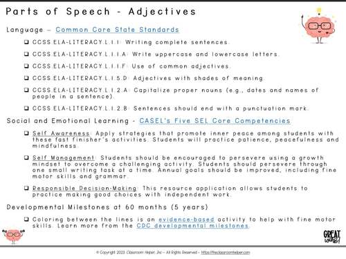 Adjectives by Classroom Helper - Success through Education | TPT