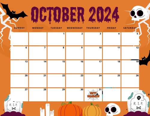 Editable October Calendar 2024, Teacher Calendar, Halloween 2024 Calendar