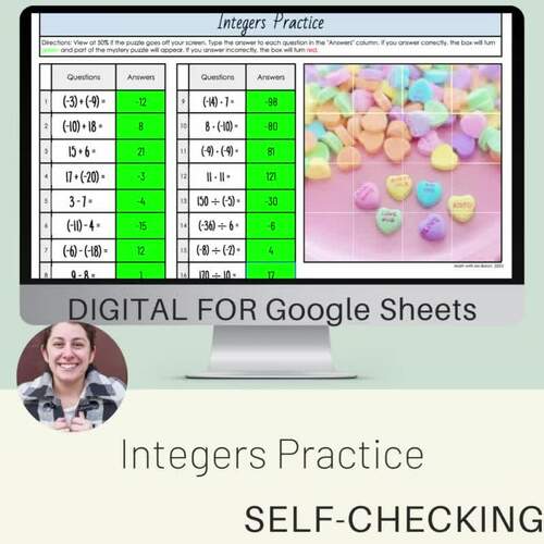 Integers Practice with all Operations: Self-checking Mystery Puzzle