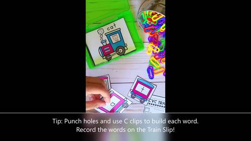 Kindergarten CVC Building, Short Vowel CVC Task Cards, CVC Word Train ...