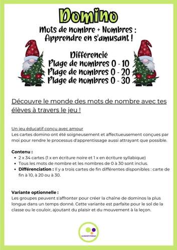 French: Numbers 0-30 Game | Christmas | Domino | Mots de nombre Advent