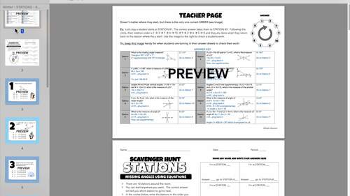 7th/8th Grade Math Winter Review Activity: STATIONS (Angle Relationships)