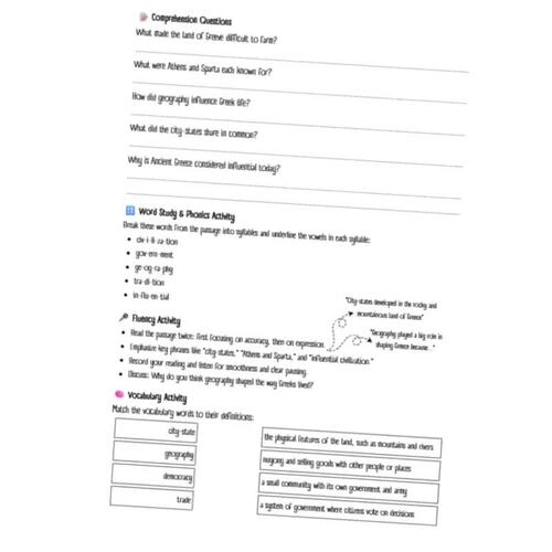 Ancient Greece: Reading Comprehension Workbook | Middle School | High ...