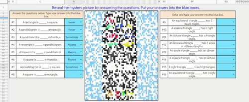 Digital Math Pixel Art | Mystery Picture 5th Grade 5.G.4 Classifying Shapes