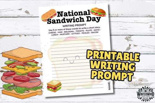 National Sandwich Day Writing Prompt | November Writing Activity | Food ...