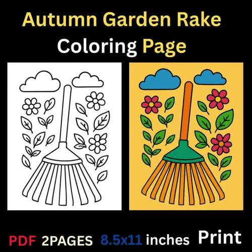 rake, fall, autumn, garden, harvest, leaves, nature, coloring ...
